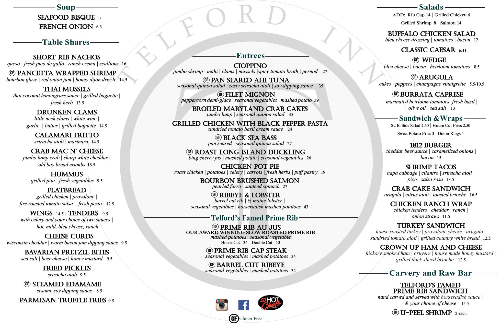 Menu - The Telford Inn