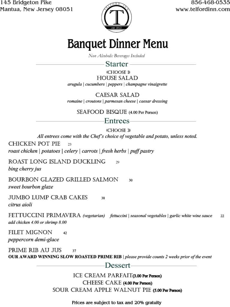 Banquets - The Telford Inn