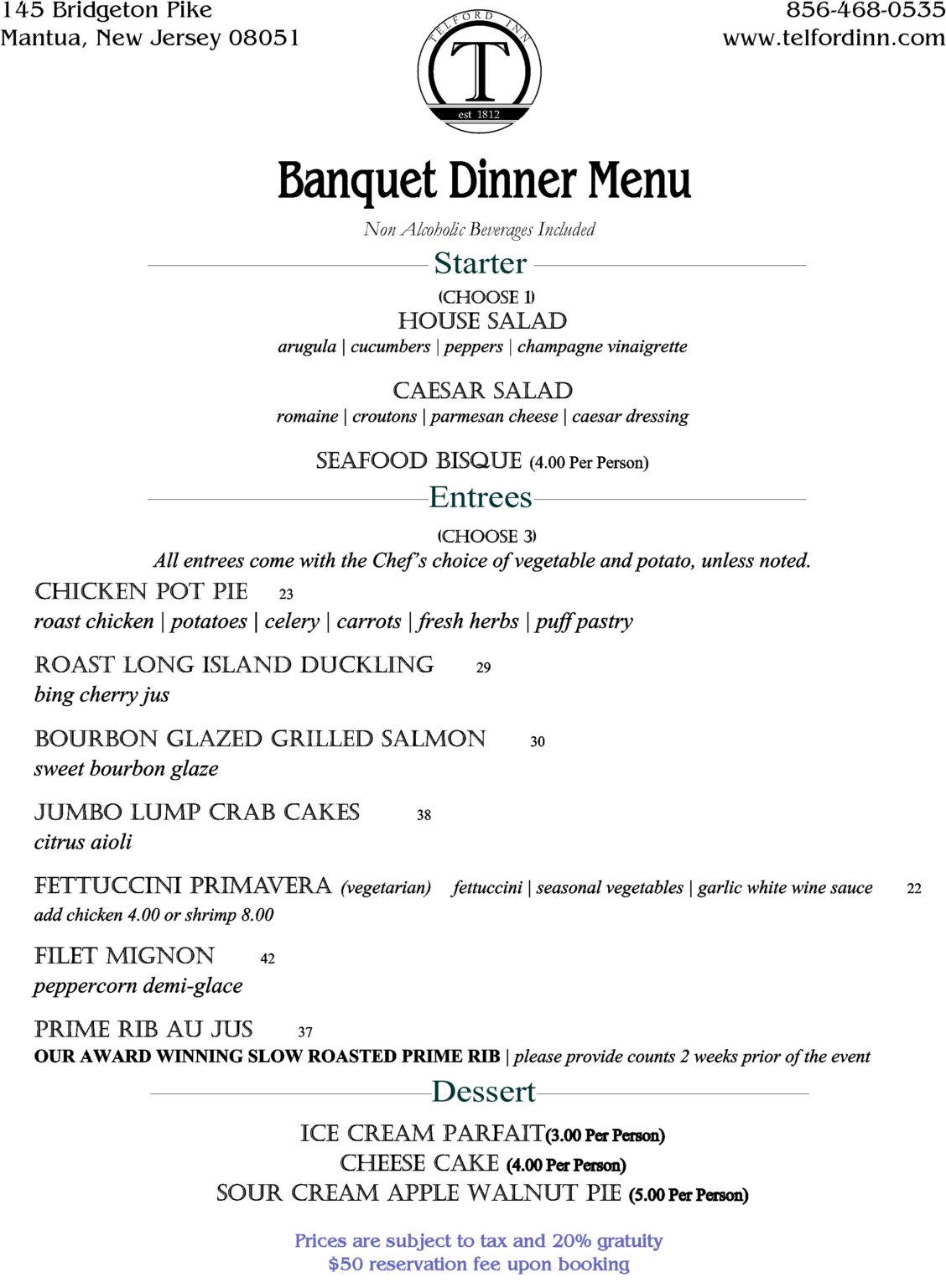 Banquets - The Telford Inn