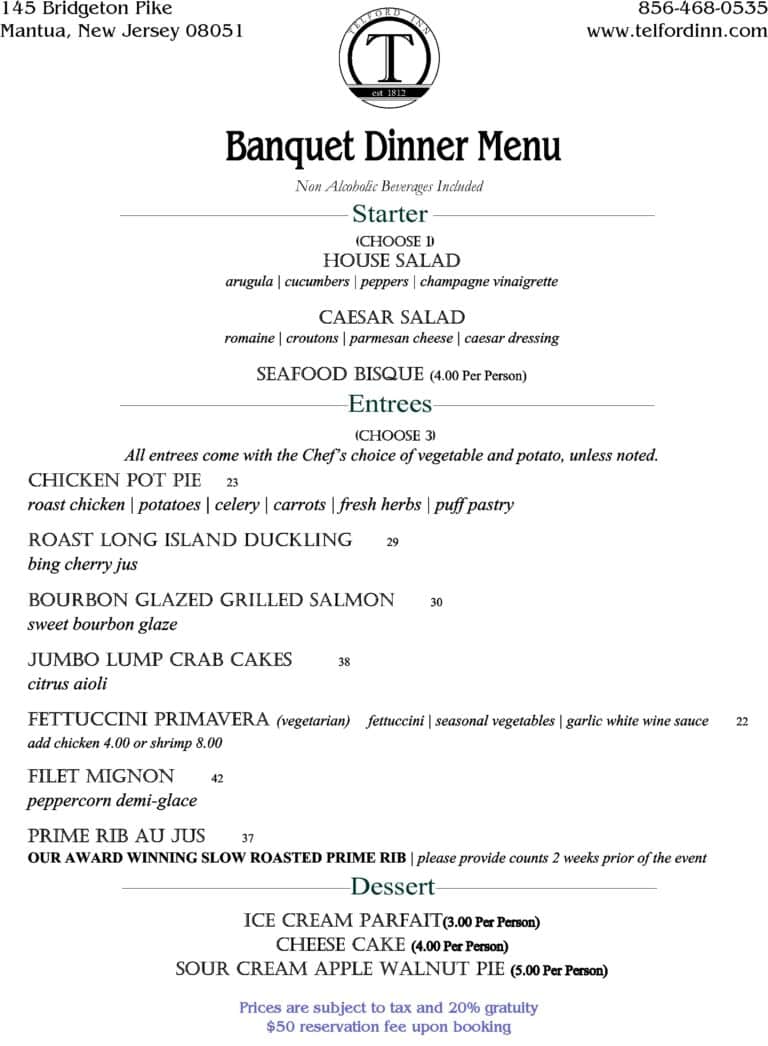 Banquets - The Telford Inn