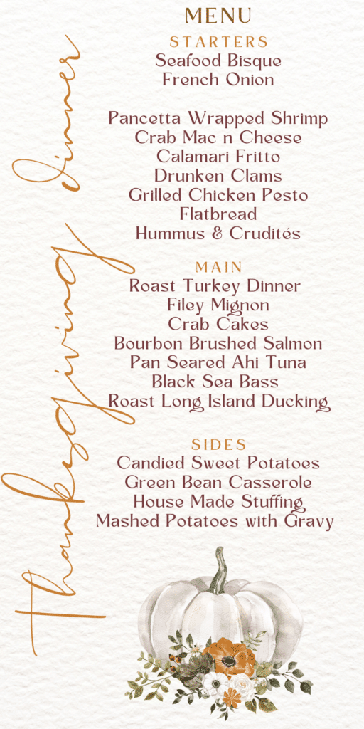 Thanksgiving Menu - Call 856-468-0535 For Reservations - The Telford Inn