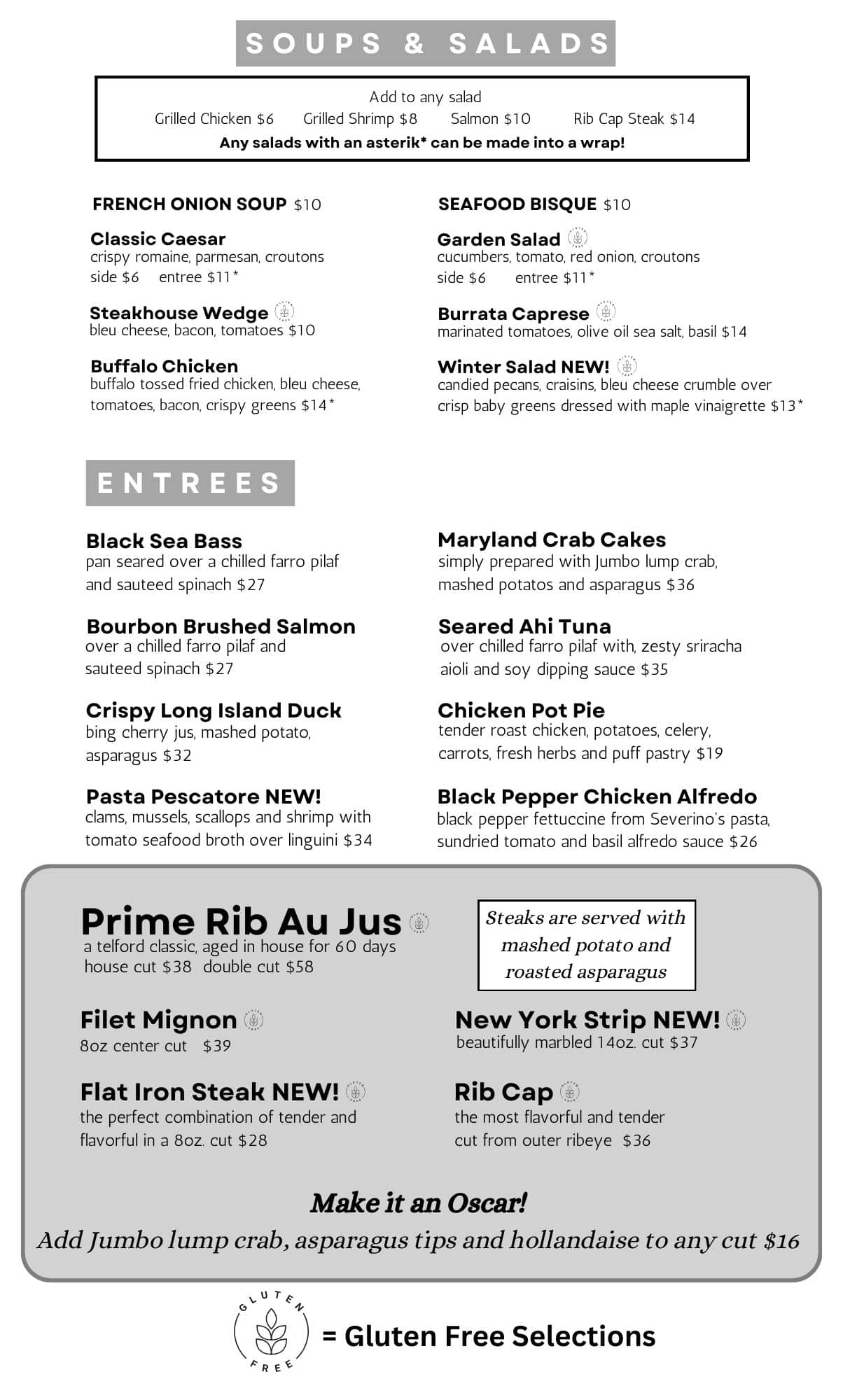 Menu - The Telford Inn