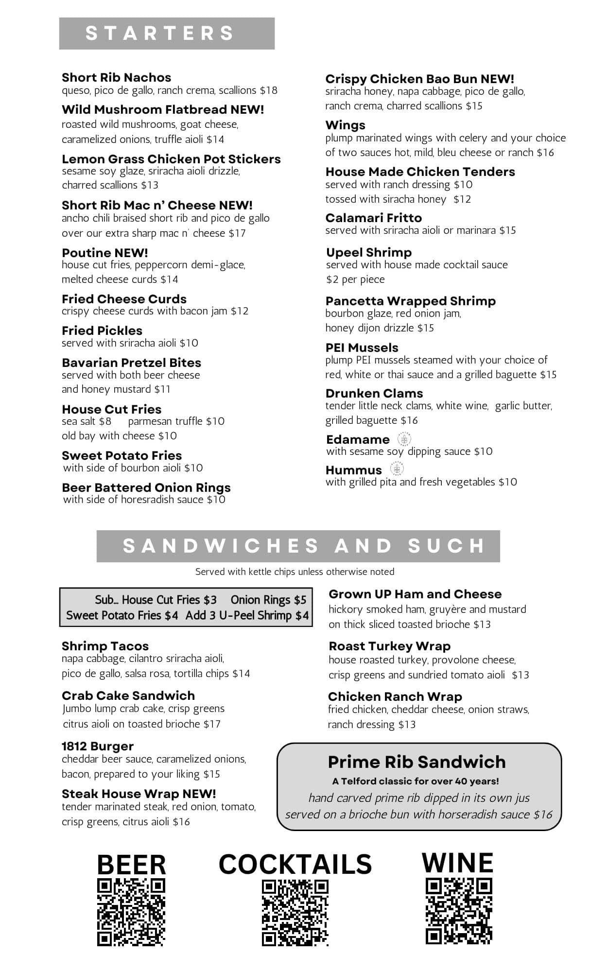 Menu - The Telford Inn