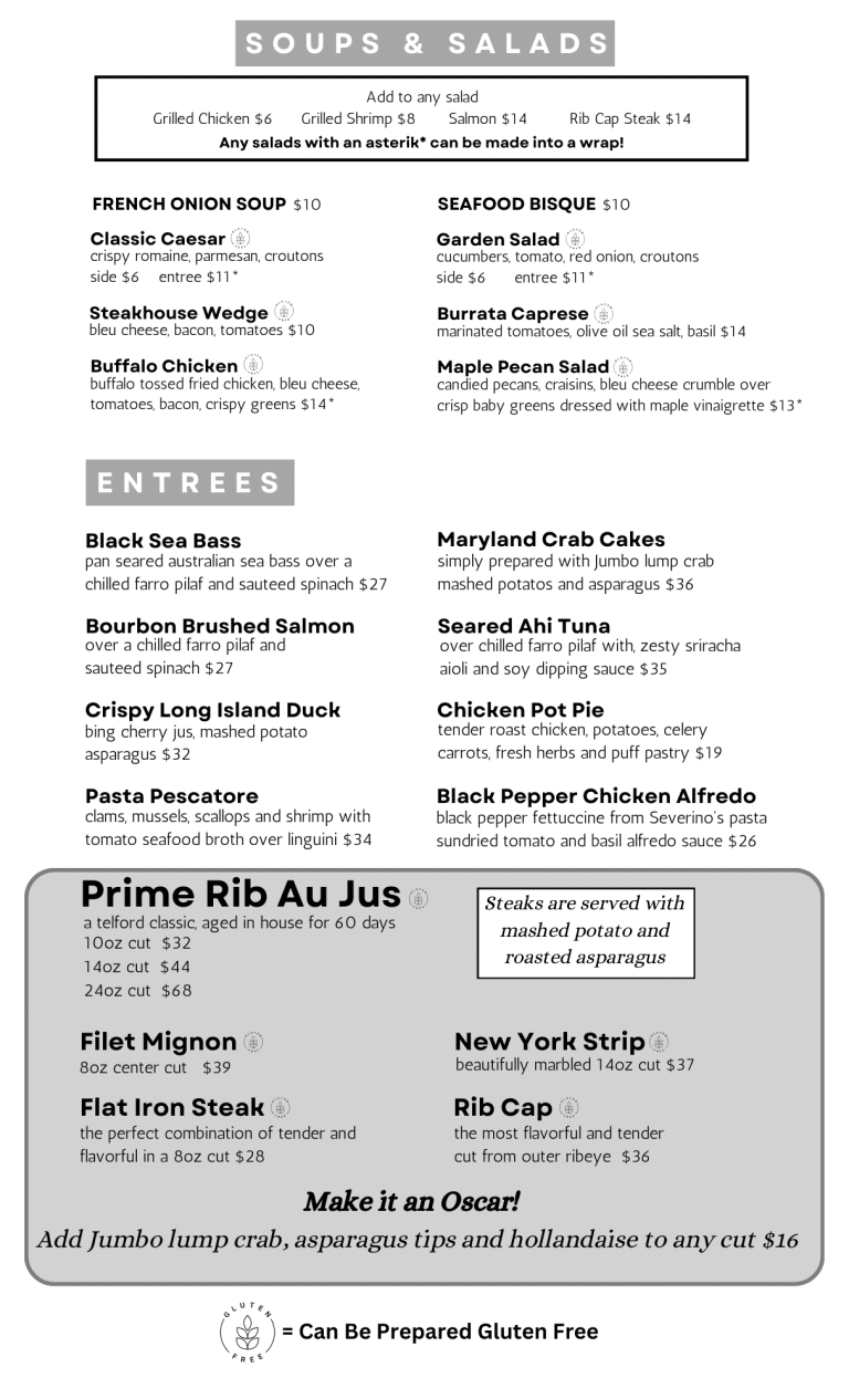 Menu - The Telford Inn